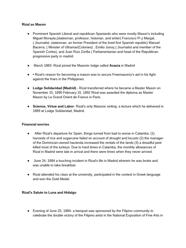 Rizal as Mason | PDF | Freemasonry | Academic Degree