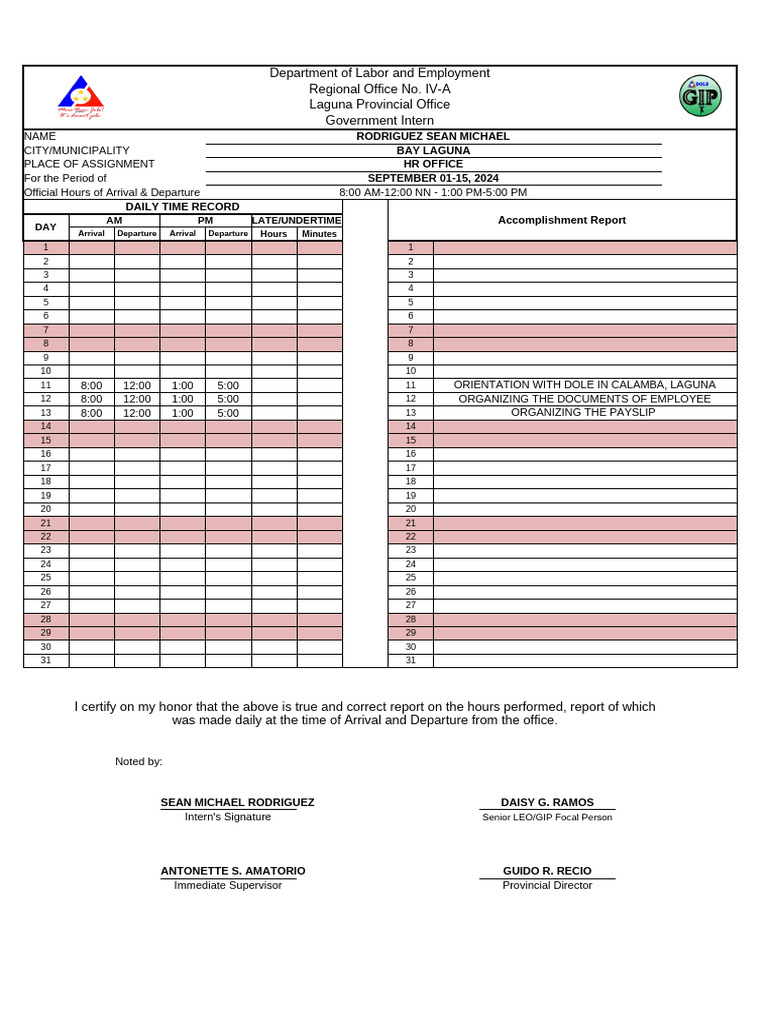 DTR Gip Rodriguez Sean | PDF | Overtime | Business Law