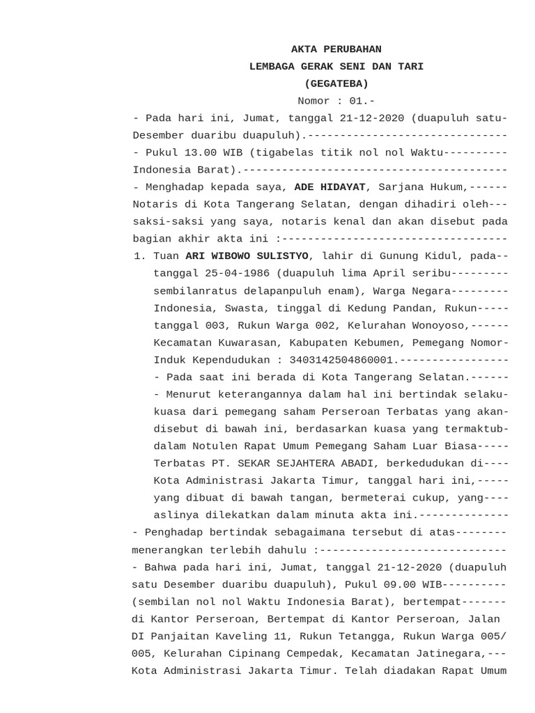 Akta Perubahan | PDF