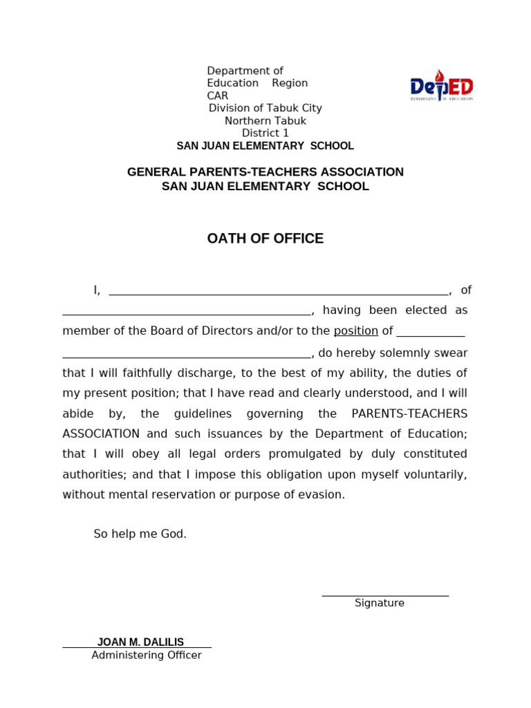 Oath of Office Pta - Compress | PDF