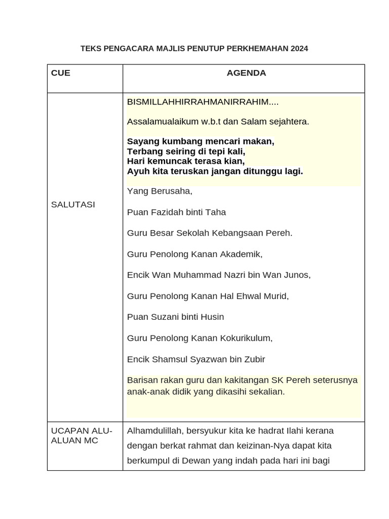 Teks Pengacara Majlis Penutup Perkhemahan 2024 | PDF