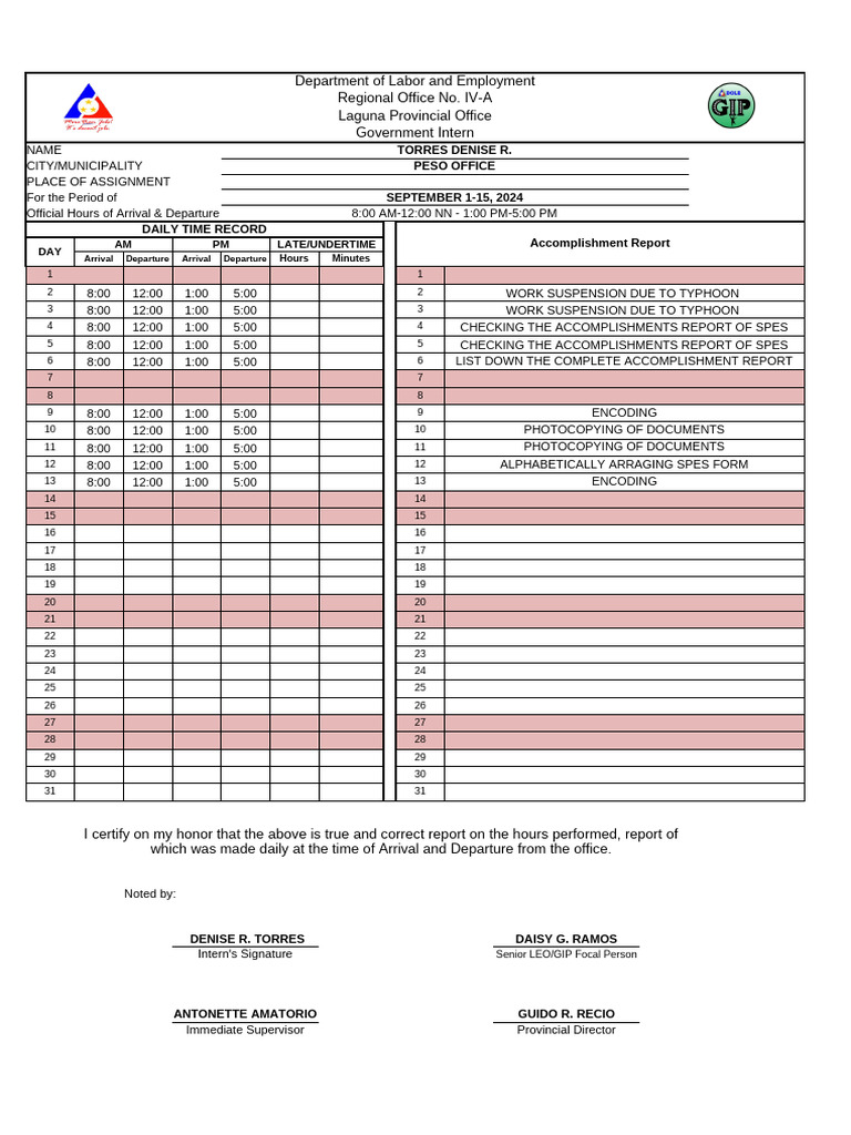 GIP DTR AR ACTION PICTURES - Template | PDF | Overtime | Business