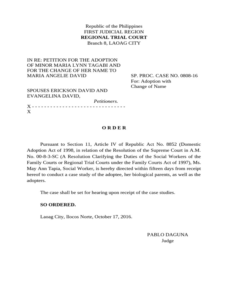 Adoption Petition Order for Maria Lynn | PDF