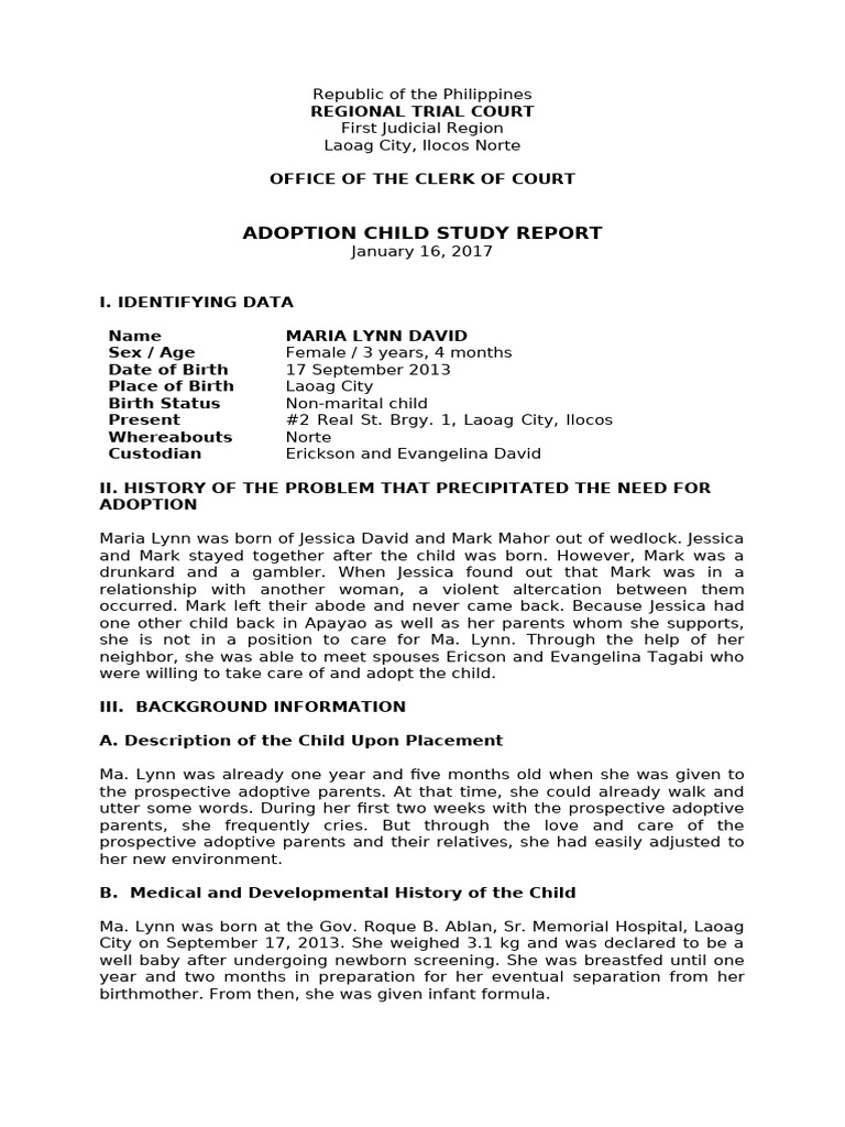 Sample Child Study (Adoption Case) | PDF | Adoption | Breast Milk
