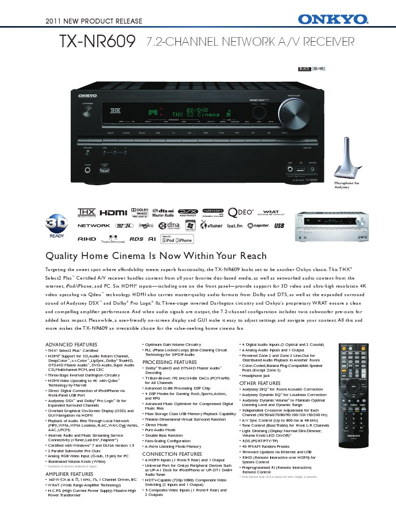 Onkyo TX-nr609 Datasheet en | PDF | Hdmi | I Pod