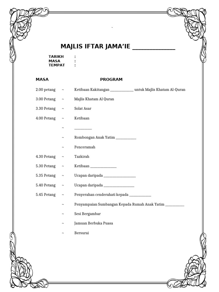 Template Aturcara Terkini-Buka Puasa | PDF