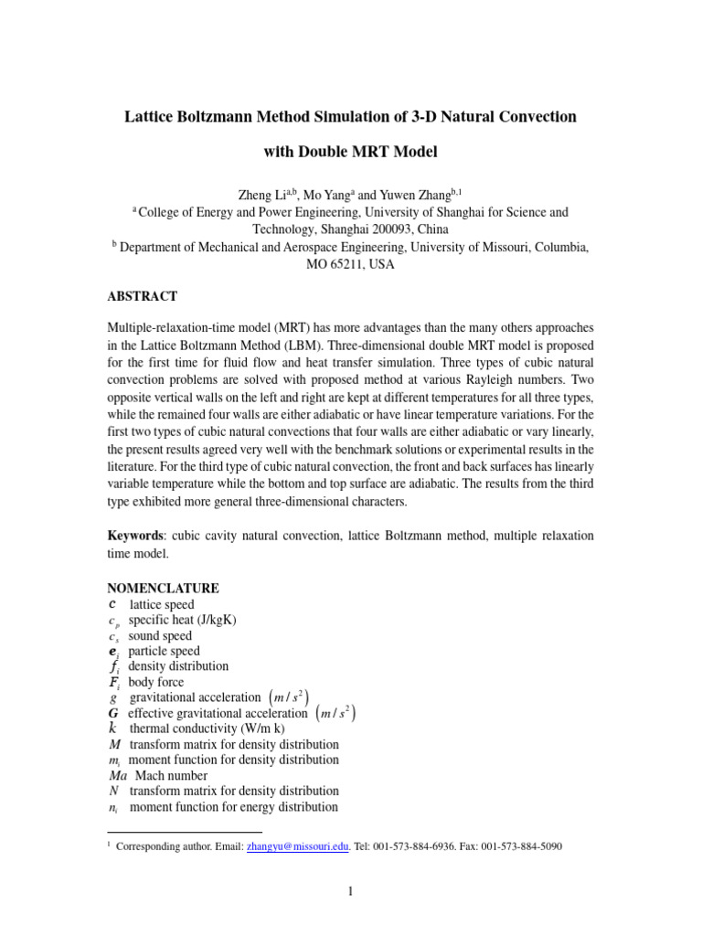 Lattice Boltzmann Method Simulation of 3-D Natural Convection With Double MRT Model | PDF ...