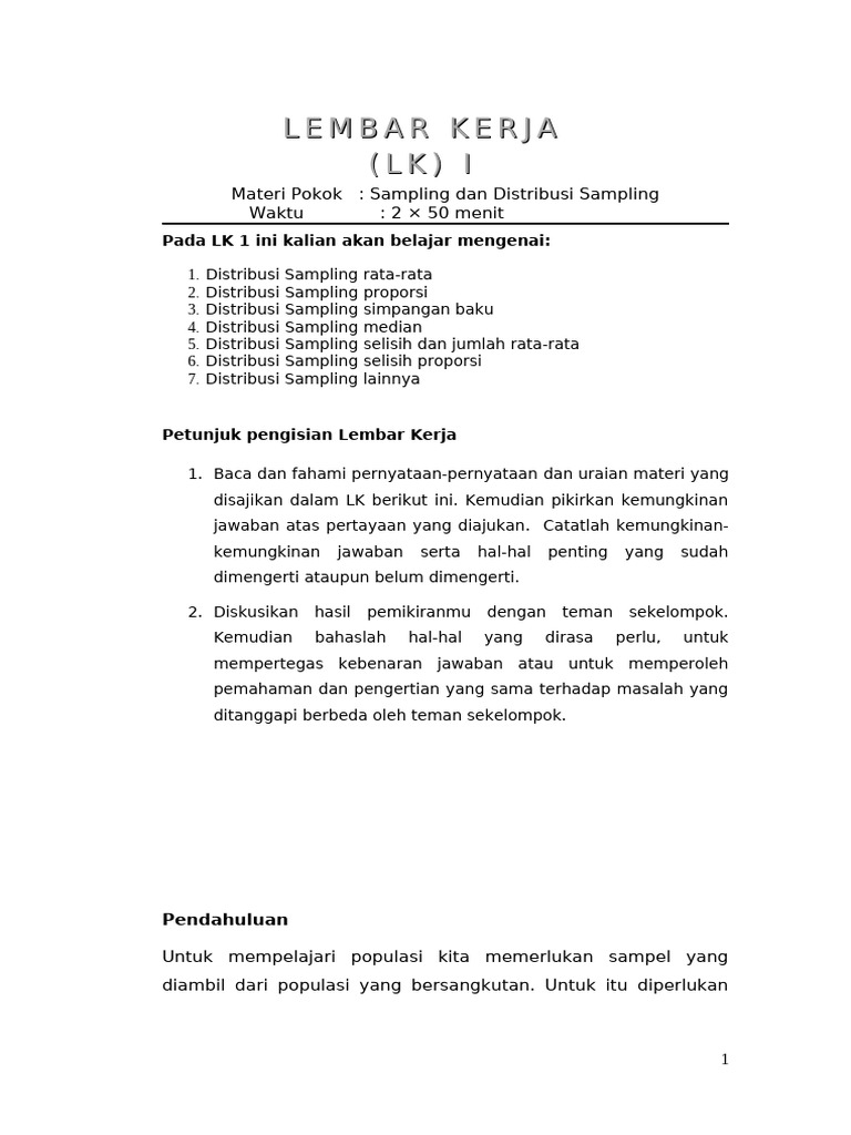 Lks 1 Distribusi Sampling 2020 | PDF