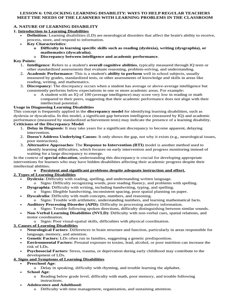LESSON 6 Unlocking Learning | PDF | Learning Disability | Memory