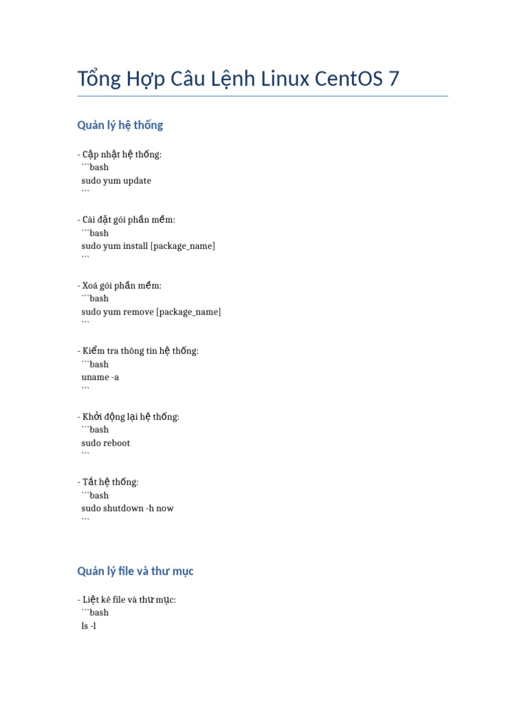 Tong Hop Cau Lenh Linux CentOS7 | PDF
