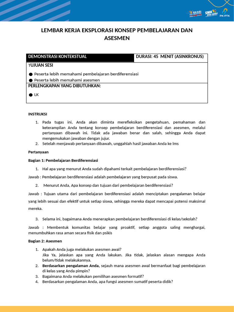 LK 2 Eksplorasi Konsep Pembelajaran Dan Asesmen - Rev 04062024 | PDF | Pengembangan Diri