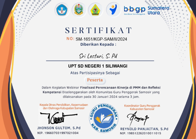 E-Sertifikat Sri Lestari, S. Pd | PDF