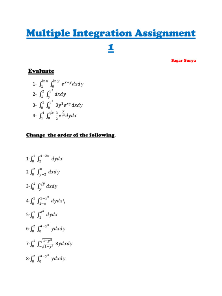 Multiple Integration Assignment 1 1 1692246653777 1 | PDF | Teaching ...
