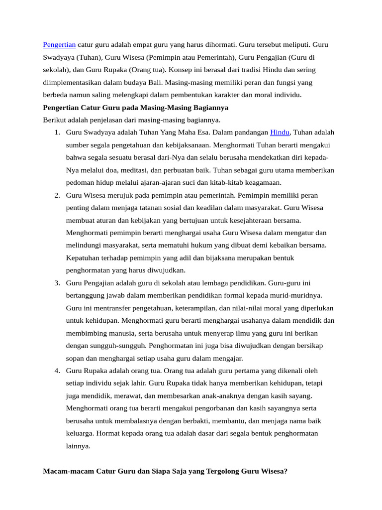 Pengertian Catur Guru Adalah Empat Guru Yang Harus Dihormati | PDF
