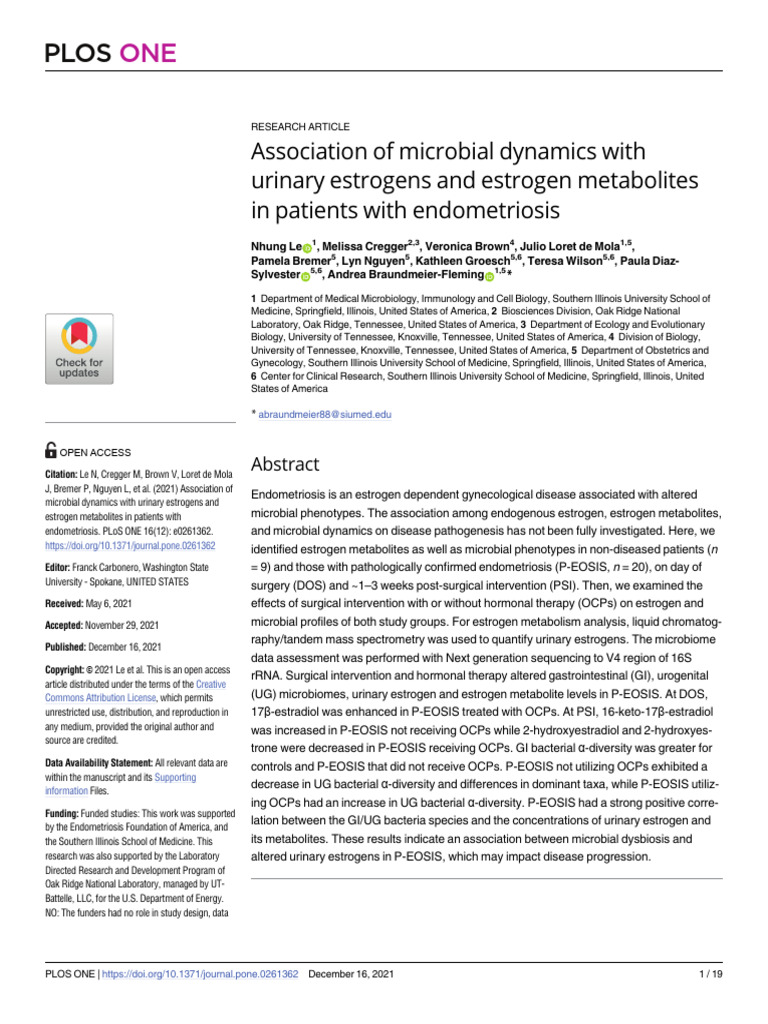 Association of Microbial Dynamics With Urinary Estrogens and Estrogen ...