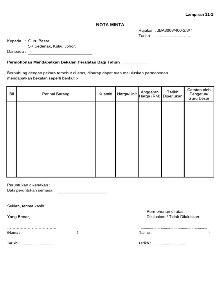 Nota Minta Terkini | PDF