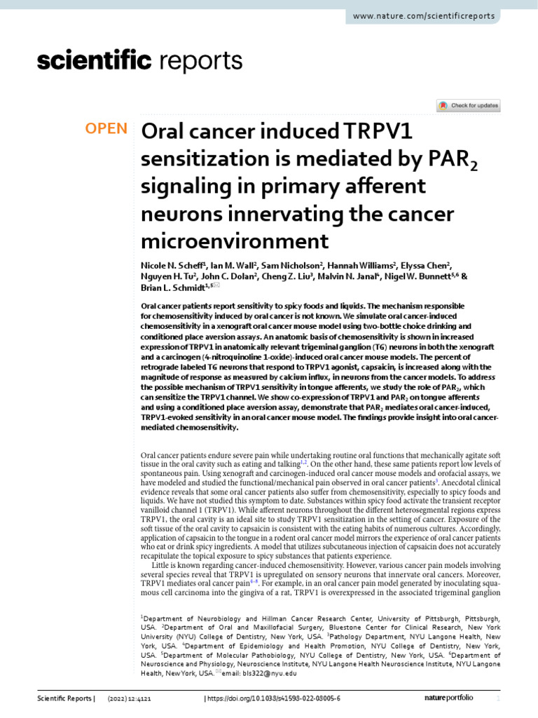 Oral Cancer Induced TRPV1 | PDF | Self-Improvement | Wellness