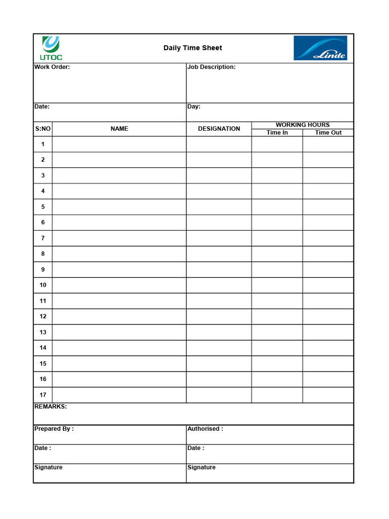 Daily Time Sheet Template | PDF