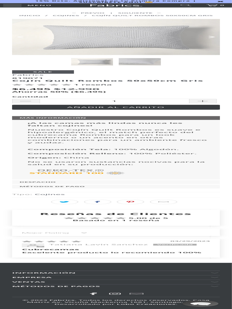 Cojín Quilt Rombos 50x50cm Gris - Fabrics | PDF | Salud y bienestar