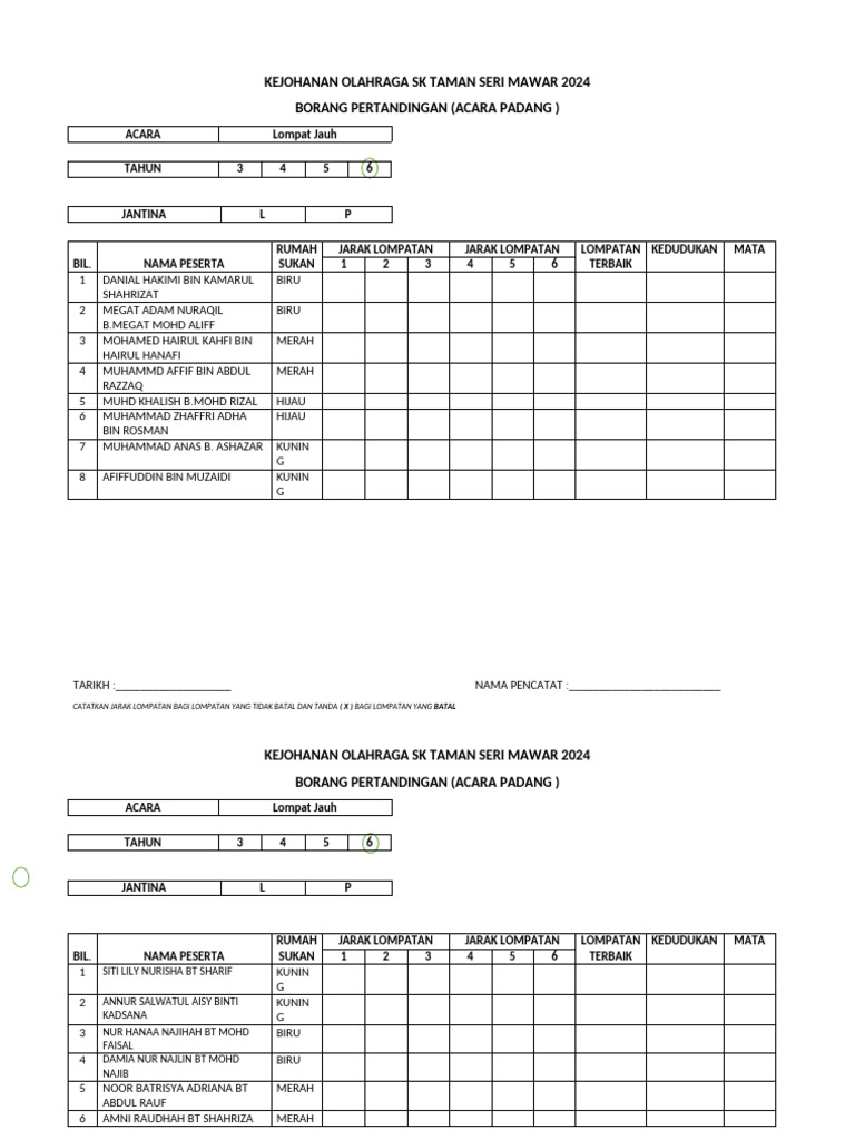 Borang Tahun 6 - 2024 | PDF