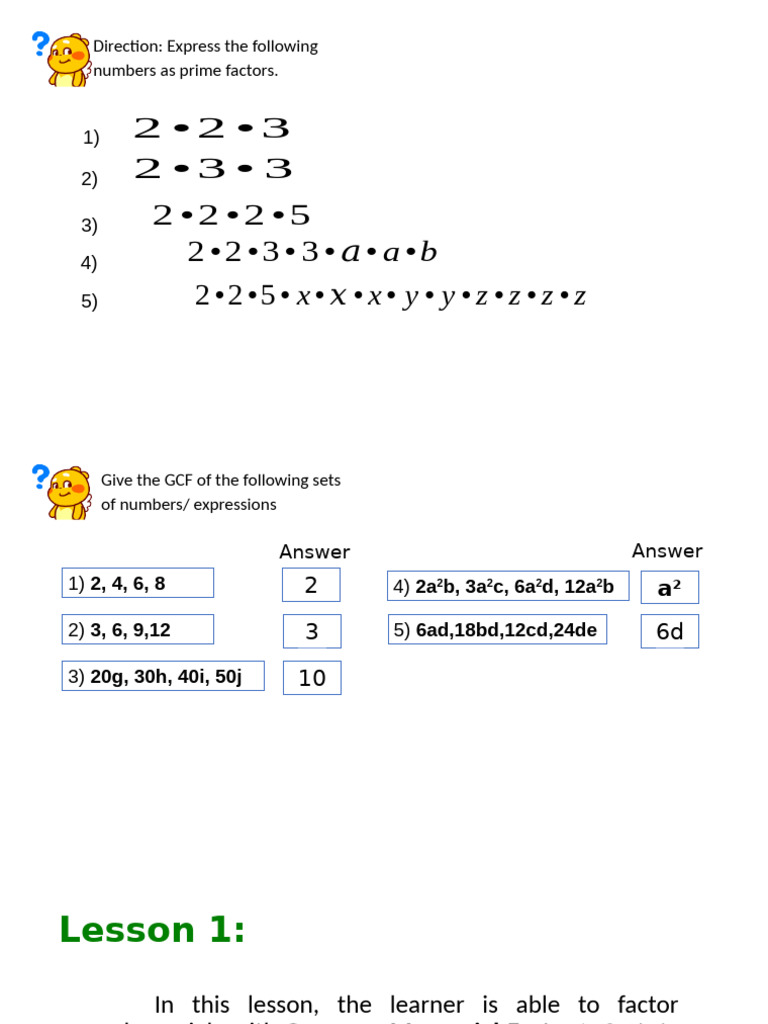 Q1 1 1 Common Monomial Factor | PDF | Factorization | Polynomial