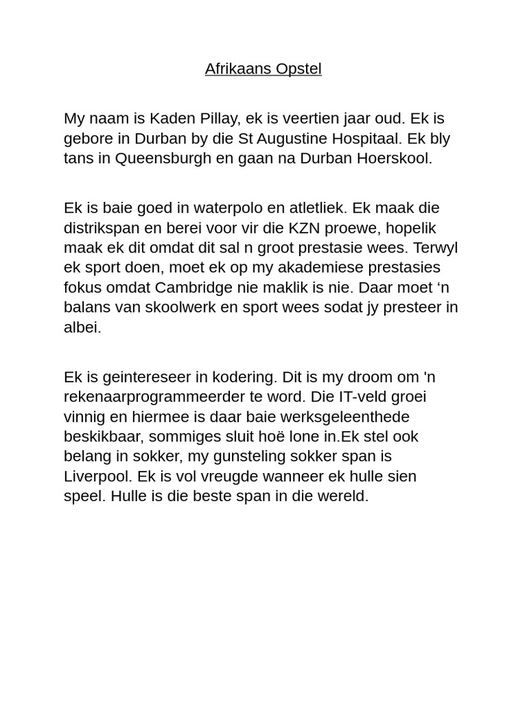 Afrikaans Opstel | PDF