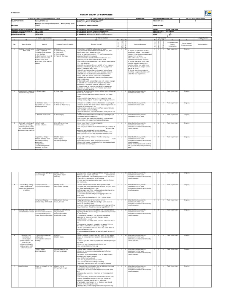 Health & Safety Risk Assessment Guide | PDF | Housekeeping | Valve