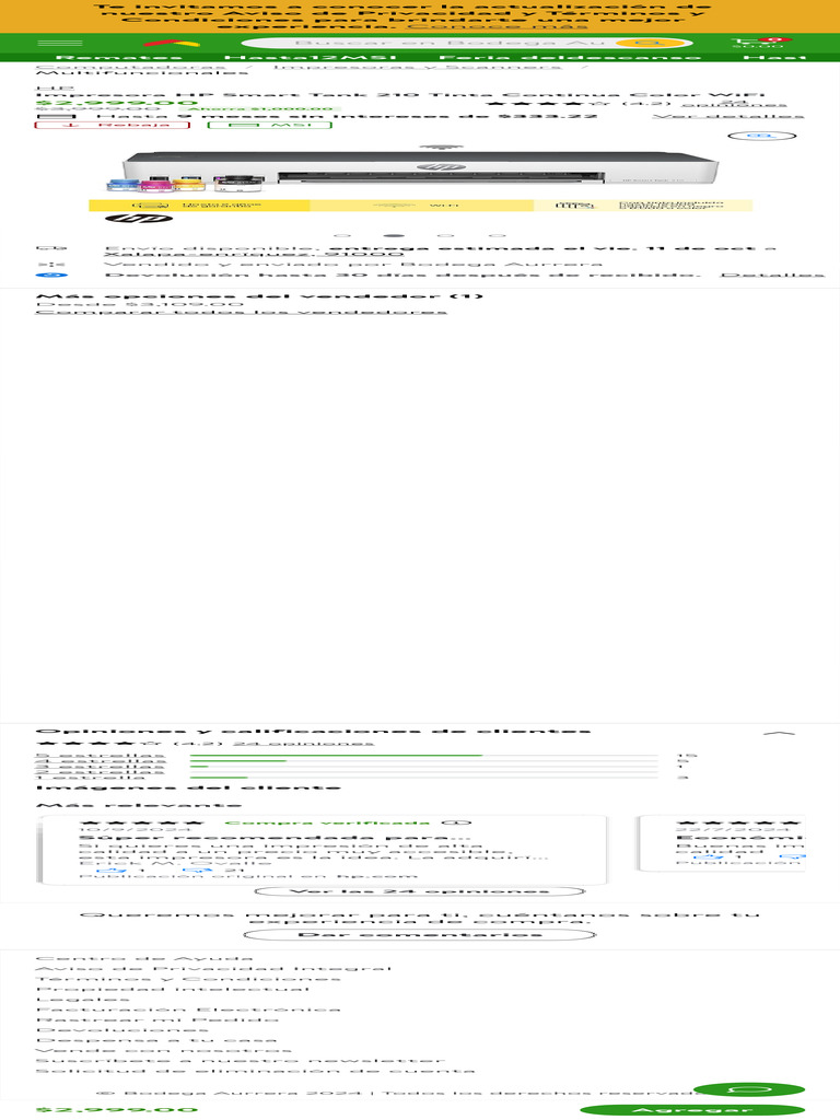 Impresora HP Smart Tank 210 Tinta Continua Color WiFi Bodega Aurrera en Línea | PDF | Impresora ...