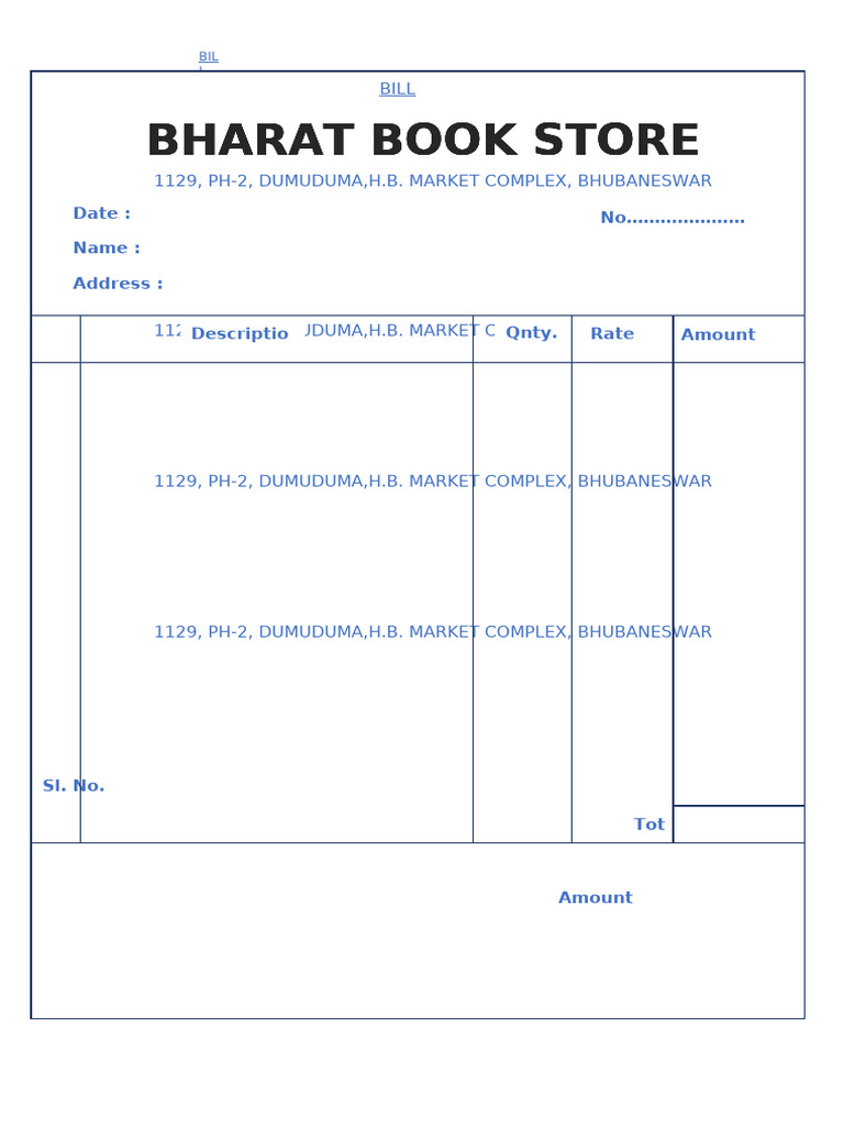Billing Document for Bharat Book Store | PDF