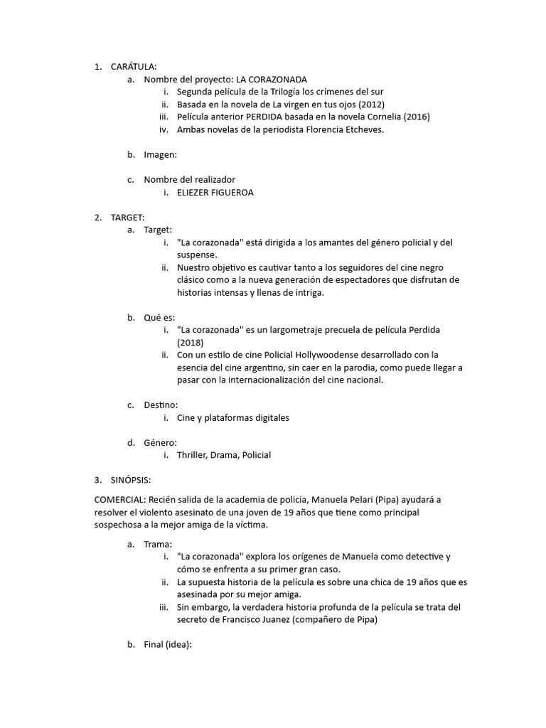 Esquema de Presentación - PITCH LA CORAZONADA | PDF | Novela negra, policíaca y suspenso