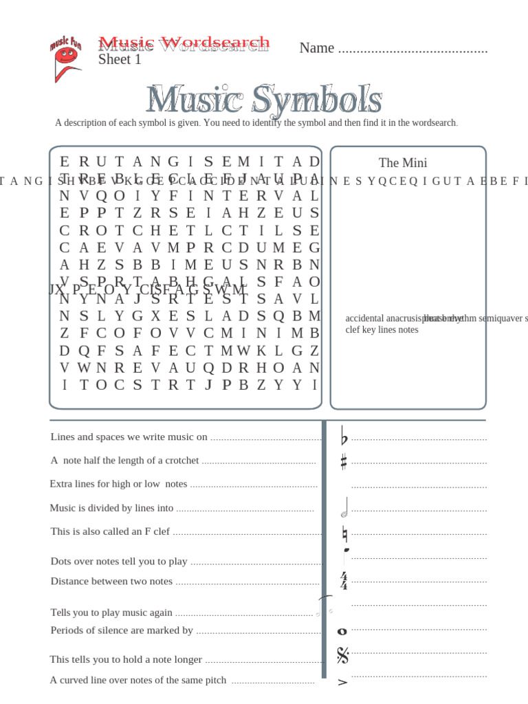 Music Symbols Word Search | PDF | Music Theory | Elements Of Music