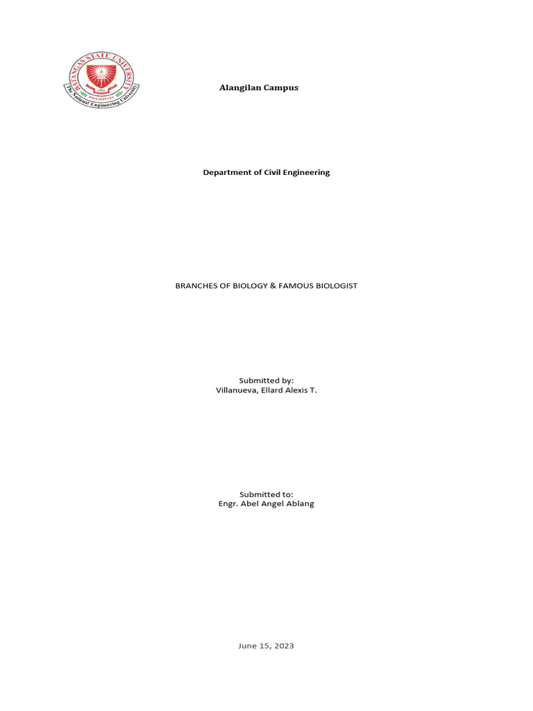 Branches of Biology Famous Biologists 1302 Villanueva | PDF ...