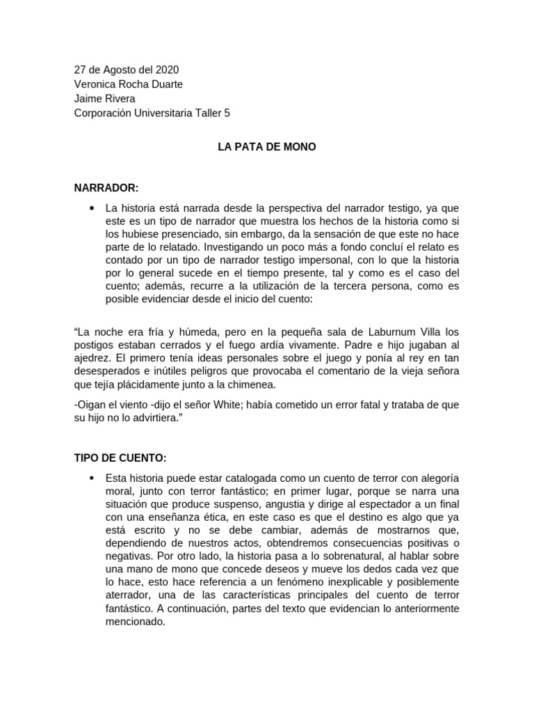 Cuento de Terror: La Pata de Mono | PDF