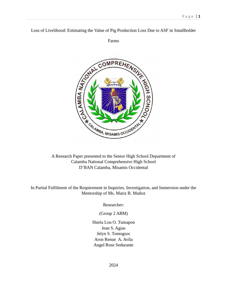 2ND DRAFT Loss of Livelihood Estimating The Value of Pig Production ...