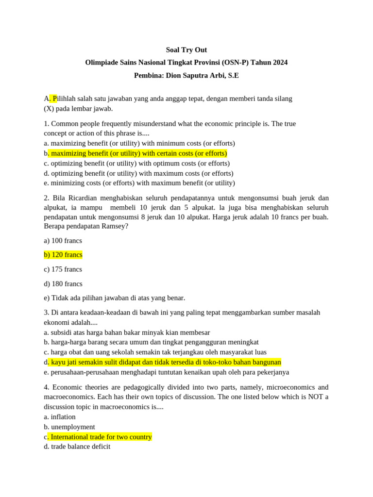 Soal - TO - OSP - Ekonomi - 2024 (Kak Dion) | PDF | Government Budget Balance | Unemployment