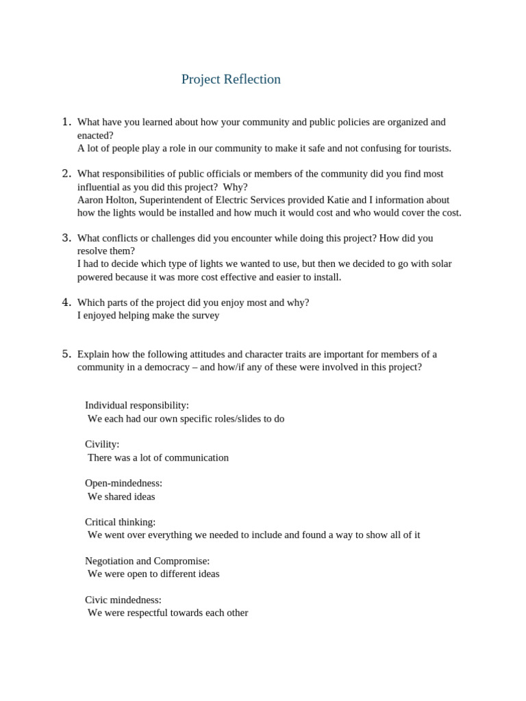Civic Action Project Reflection | PDF