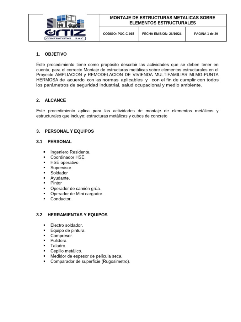 Procedimiento Montaje de Estructuras Metalicas | PDF | Tornillo | Hormigón