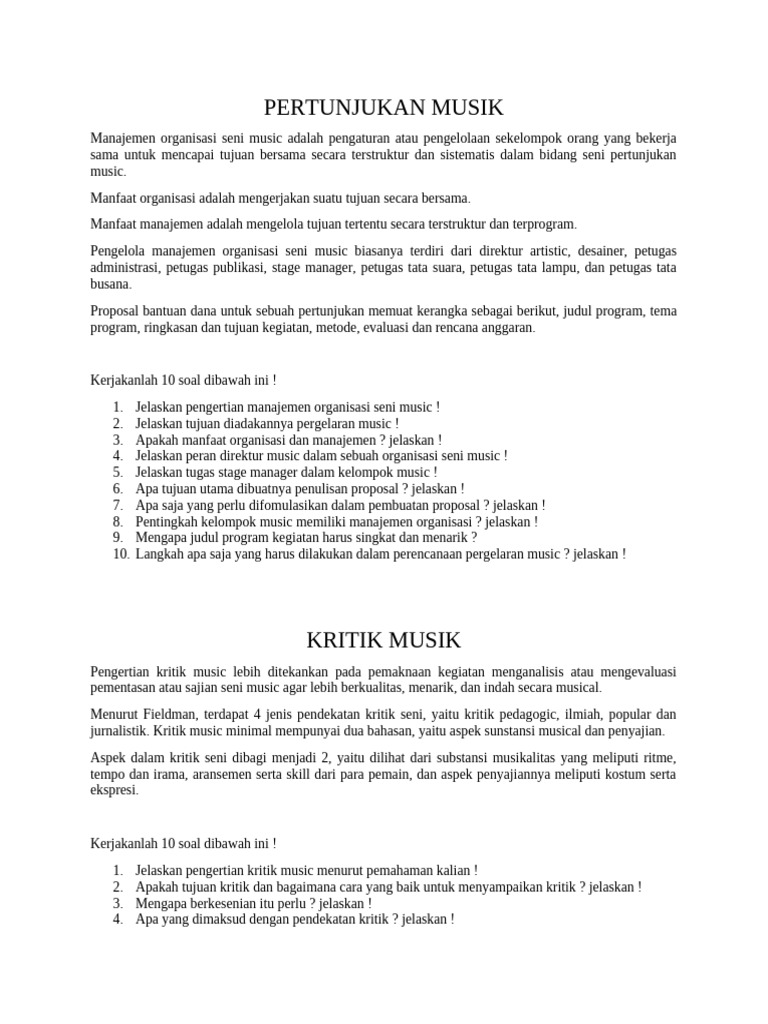 Rangkuman Pertunjukan Dan Kritik Musik X | PDF | Karier & Perkembangan