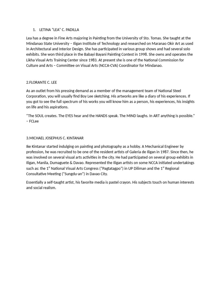 Mindanao Visual Artists Profiles | PDF | Art