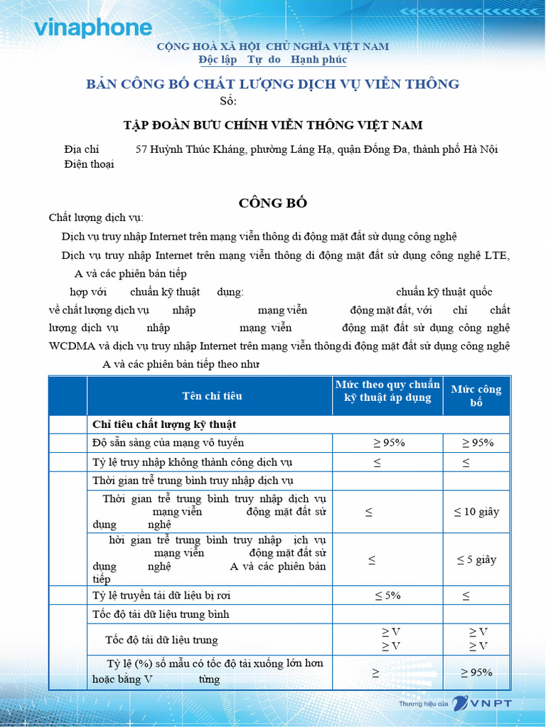 3413 VNPT CLG Cong Bo Chat Luong Di Dong VinaPhone | PDF