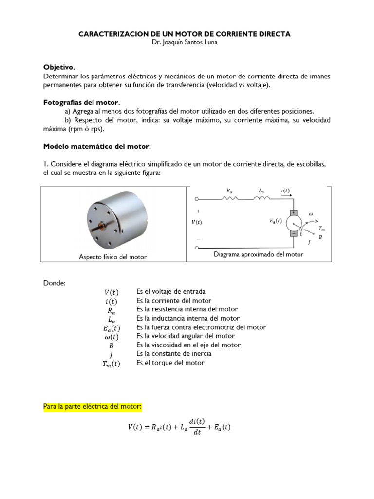 Caracterización de Un Motor de CD JSL Simplificado | PDF | Resistencia Eléctrica y Conductancia ...
