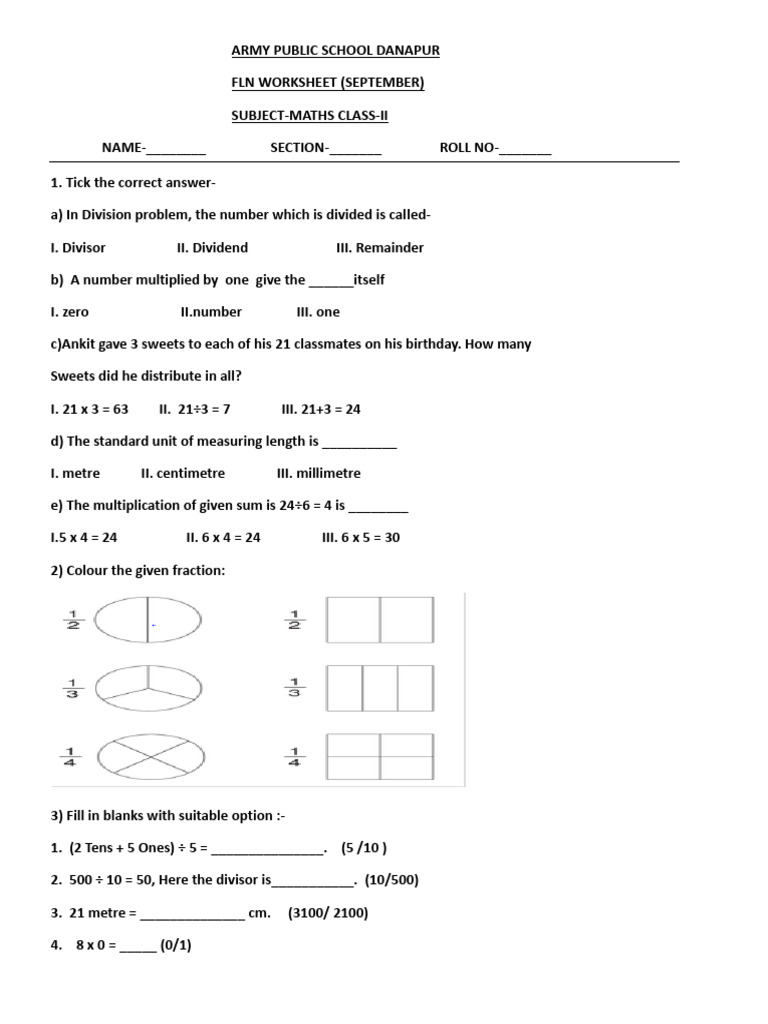 Maths FLN Worksheet (September) | PDF