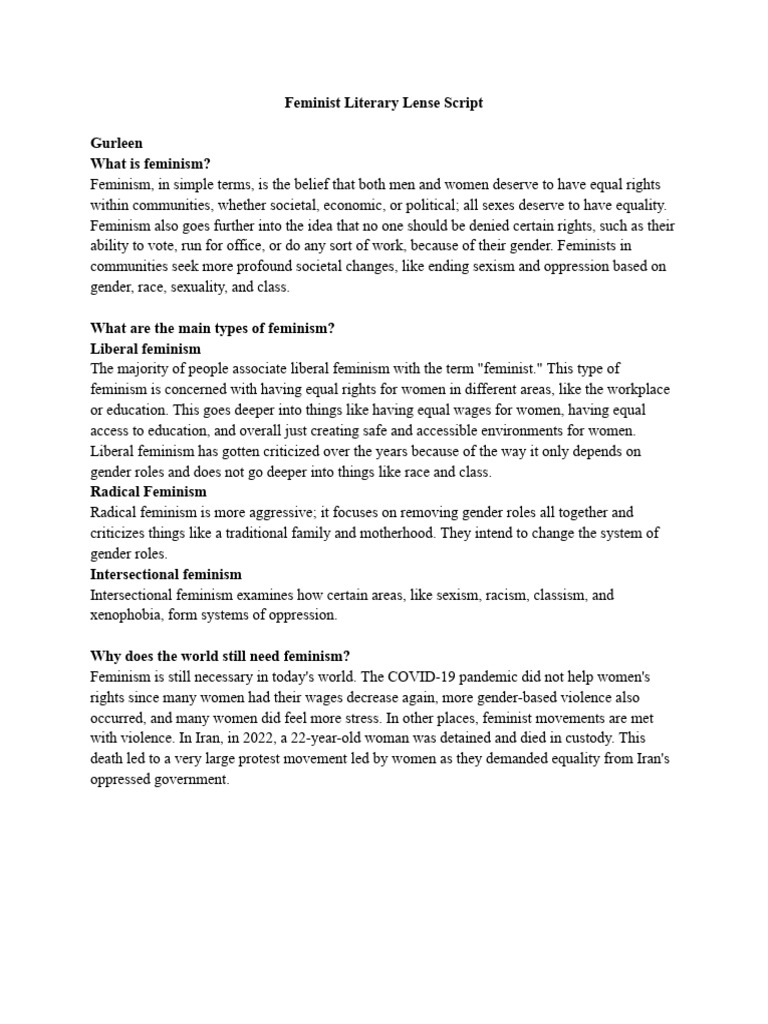 Feminist Literary Lense Script | PDF
