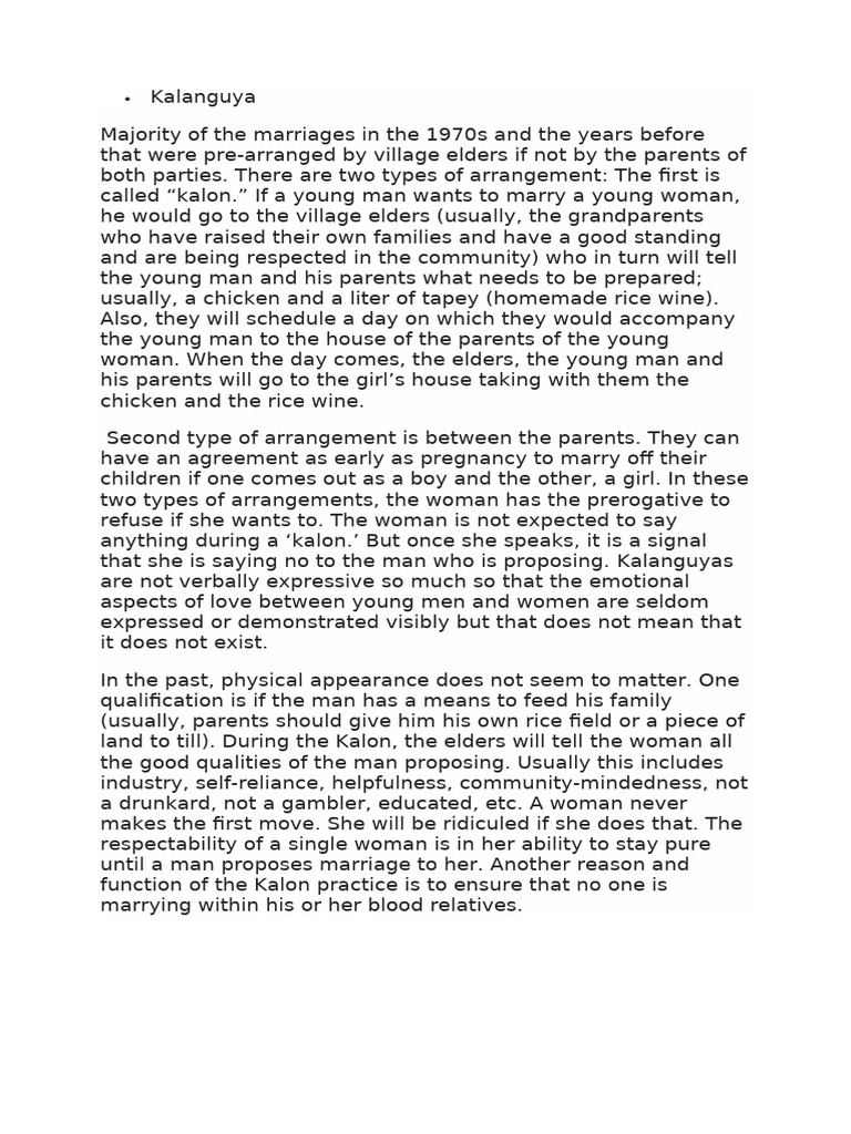 Kalanguya-kalon | PDF | Wedding | Social Institutions