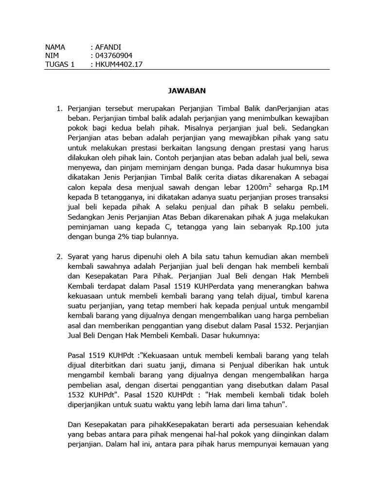 Tugas 1 Hkum4402.17 Afandi | PDF | Pengelolaan Keuangan & Uang | Ilmu ...