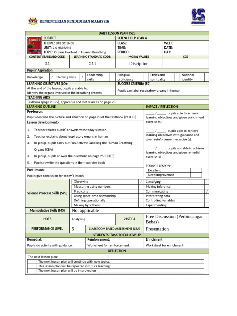SC DLP Y4 TS25 (Unit 2) (Week 9-13) | PDF | Lesson Plan | Experiment