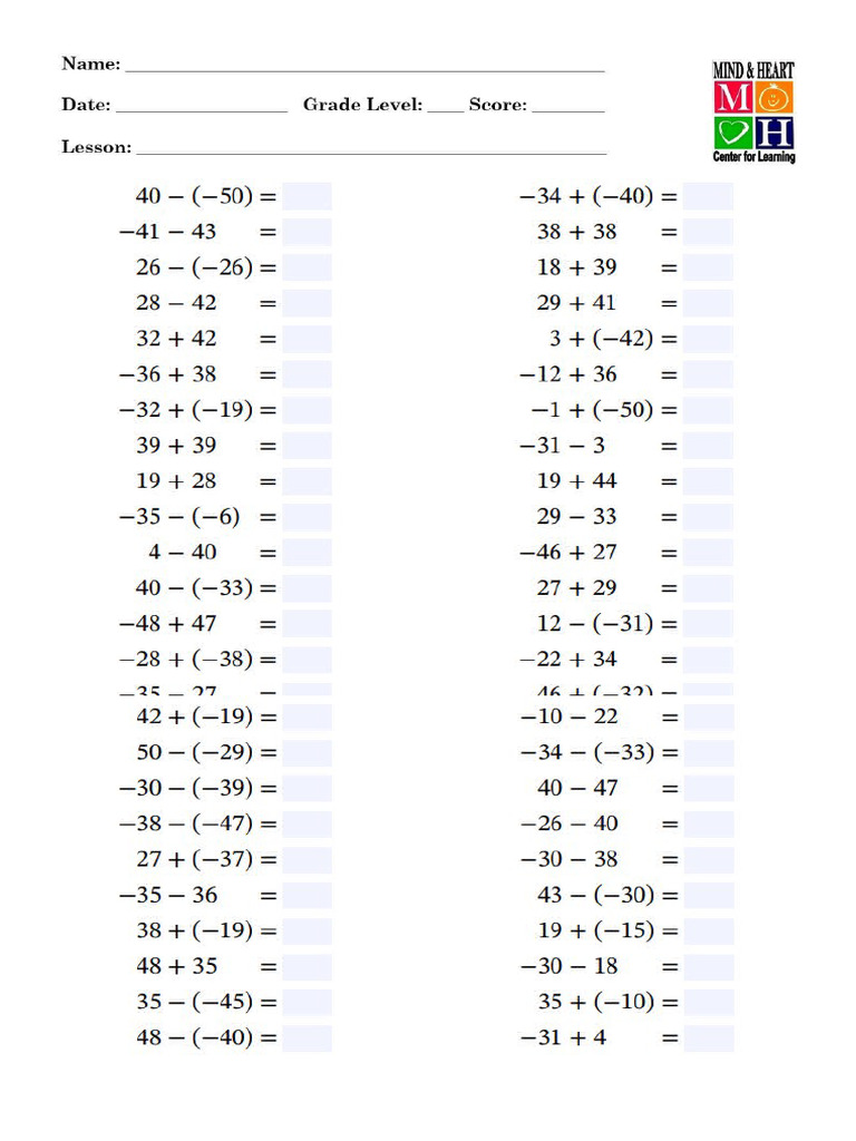Adding and Subtracting Integers | PDF | Home & Garden