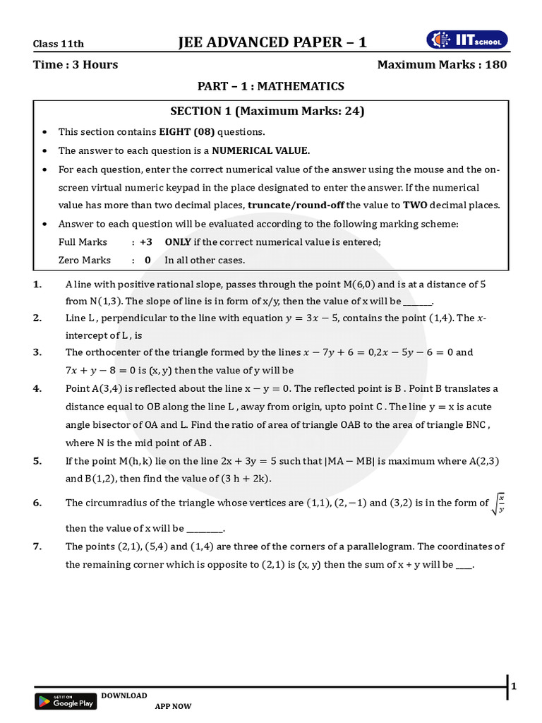 JEE Advanced Paper - 1 (20-10) | PDF | Gases | Collision