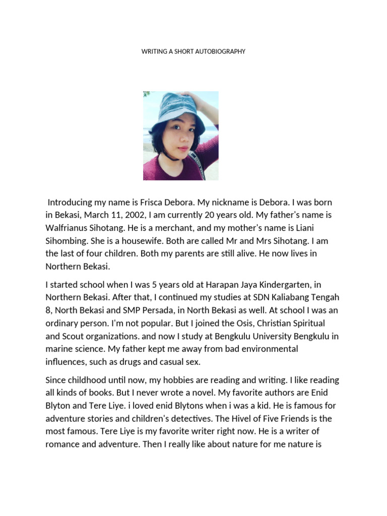 WRITING MY SHORT AUTOBIOGRAPHY Frisca Debora | PDF | Social Science ...
