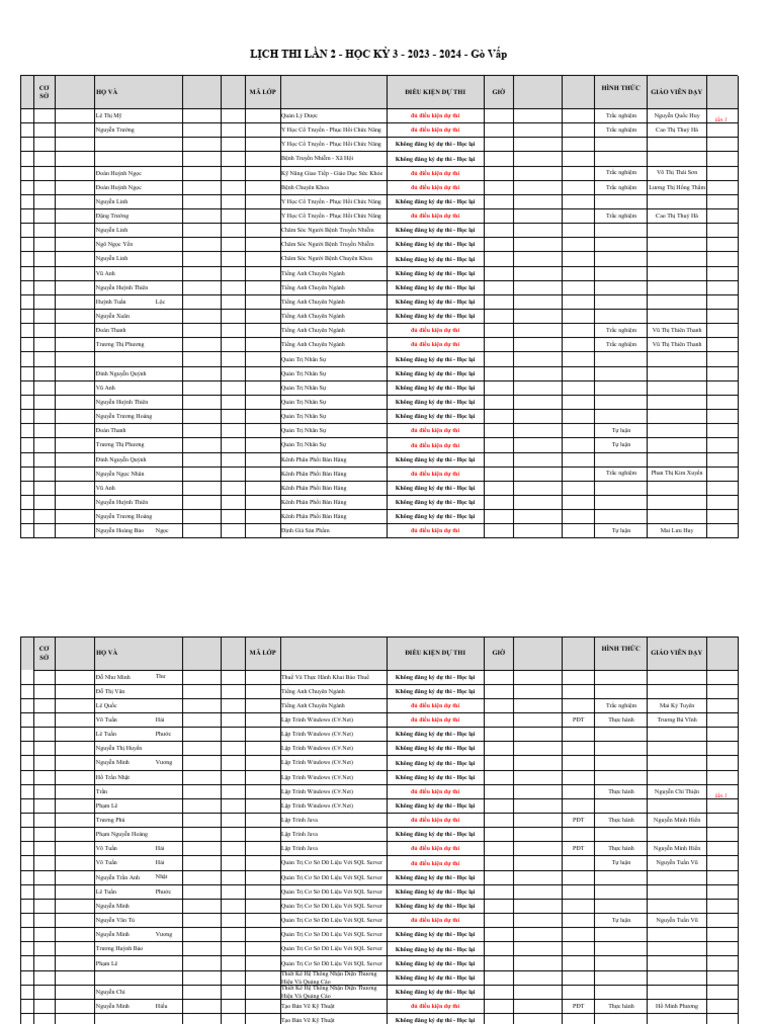 Lich Thi Lan 2 HK3 Go Vap 1 | PDF